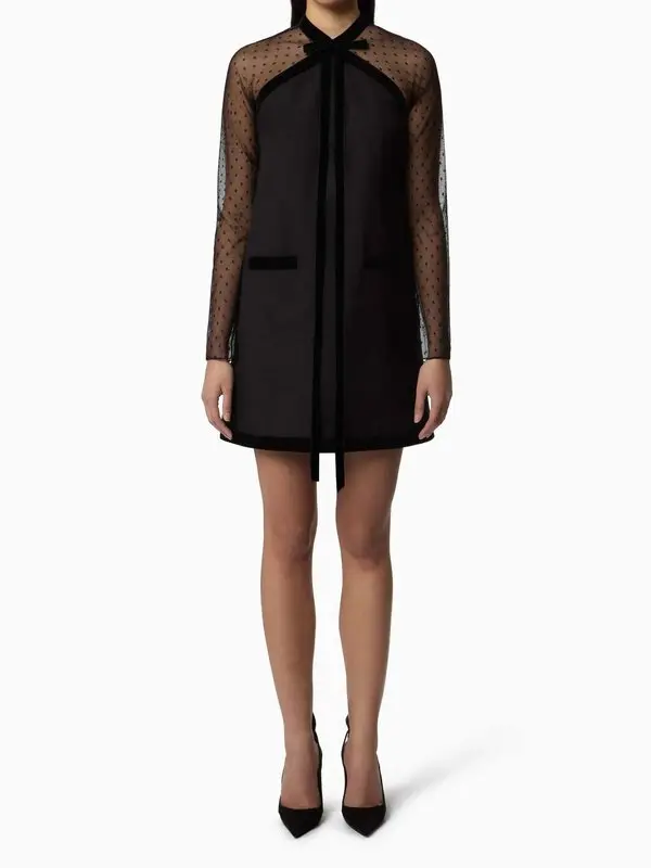 Nina Ricci Velvet-trimmed Tulle-sleeve Minidress