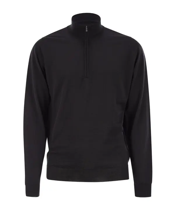 John Smedley Barrow High Neck Zip-up Knitwear - Black
