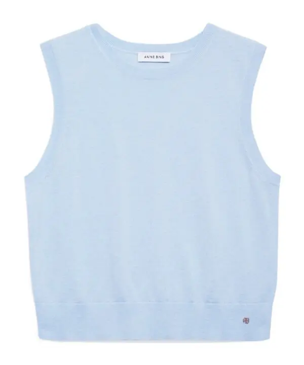 ANINE BING Moni Crop Wool Blend Knit Vest - Light Blue