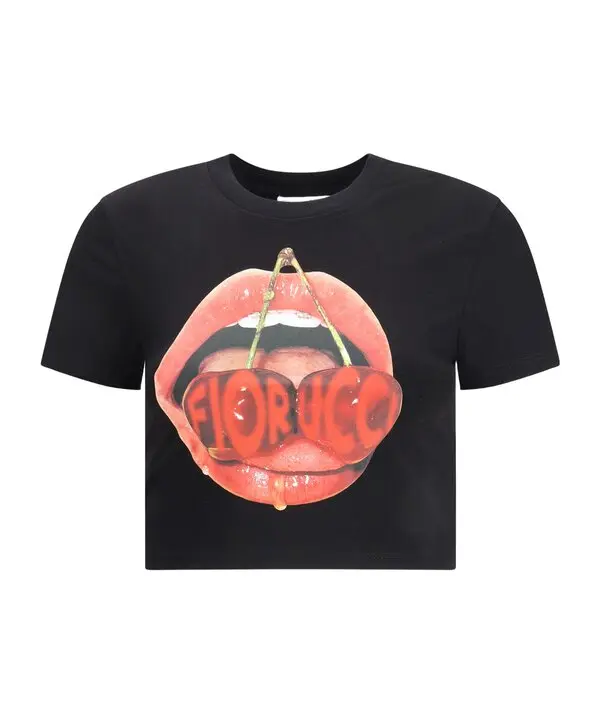 Fiorucci Graphic Print Short Sleeve Top - Black