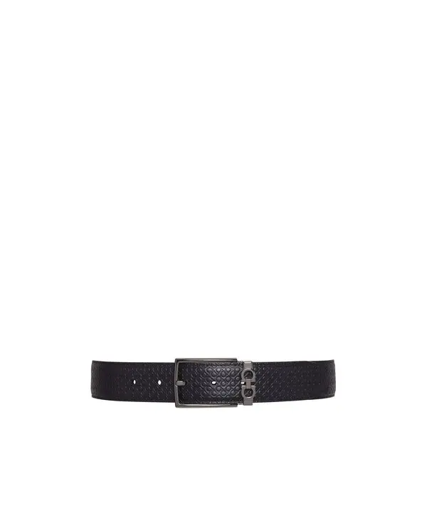 FERRAGAMO Gancini Motif Leather Belt - Black