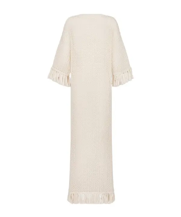 Dior Logo Embroidered Fringe Detailed Maxi Dress