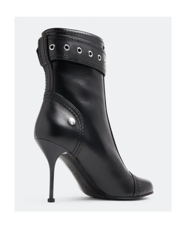 Alexander McQueen Leather Stiletto Ankle Boots With Buckle And Zip