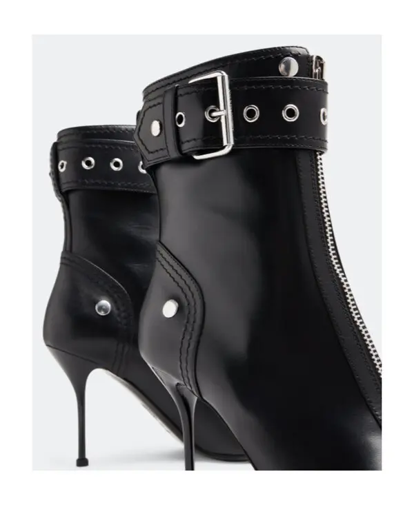 Alexander McQueen Leather Stiletto Ankle Boots With Buckle And Zip