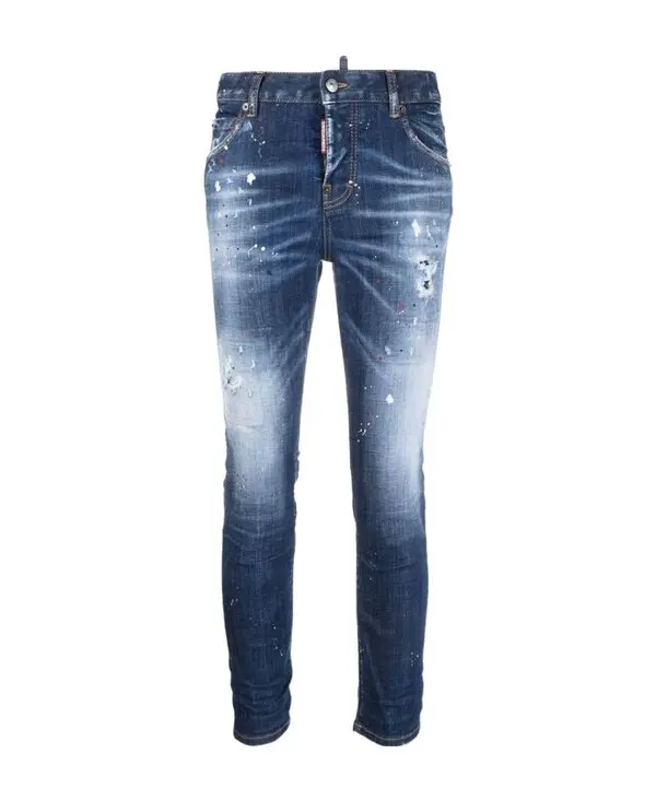 Dsquared2 Paint Splatter Distressed Skinny Jeans - Blue