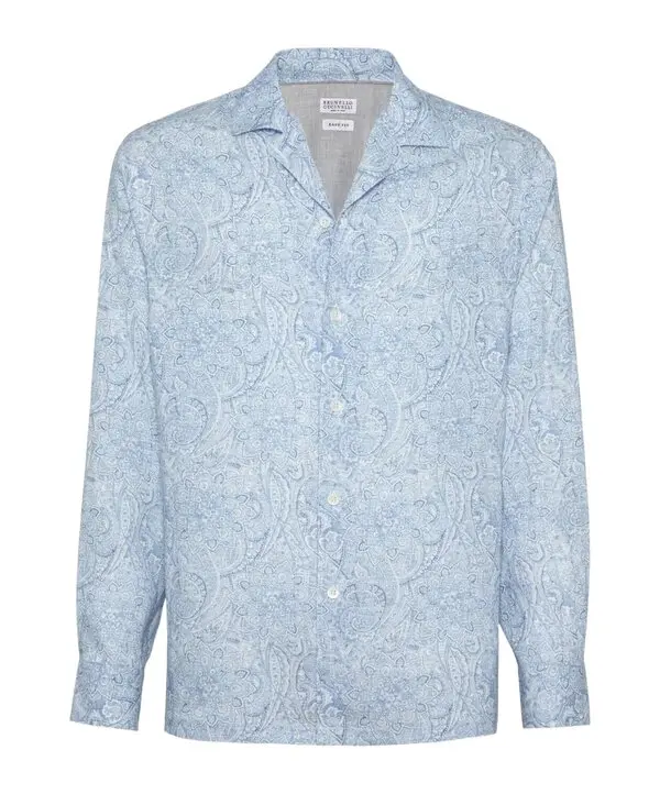 Brunello Cucinelli Long-sleeved Curved Hem Shirt - Blue