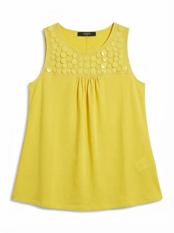Max Mara Sleeveless Crewneck Top With Embellished Yoke - Yellow