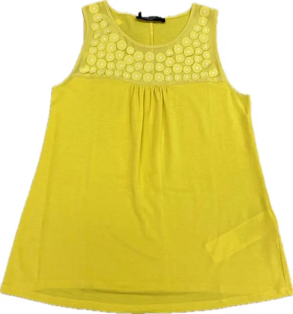 Max Mara Sleeveless Crewneck Top With Embellished Yoke - Yellow