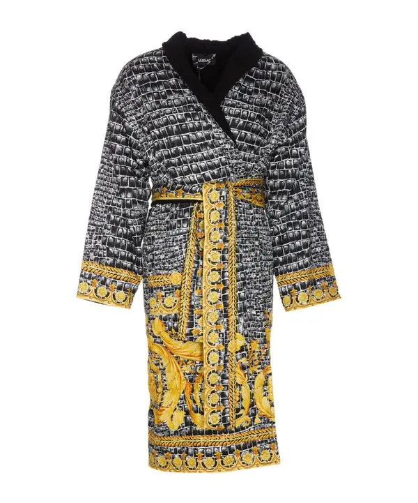 Versace Printed Belted Bathrobe - Black