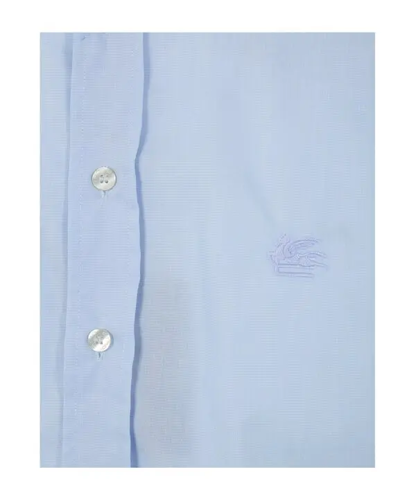 Etro Buttoned Embroidered-logo Shirt - Light Blue