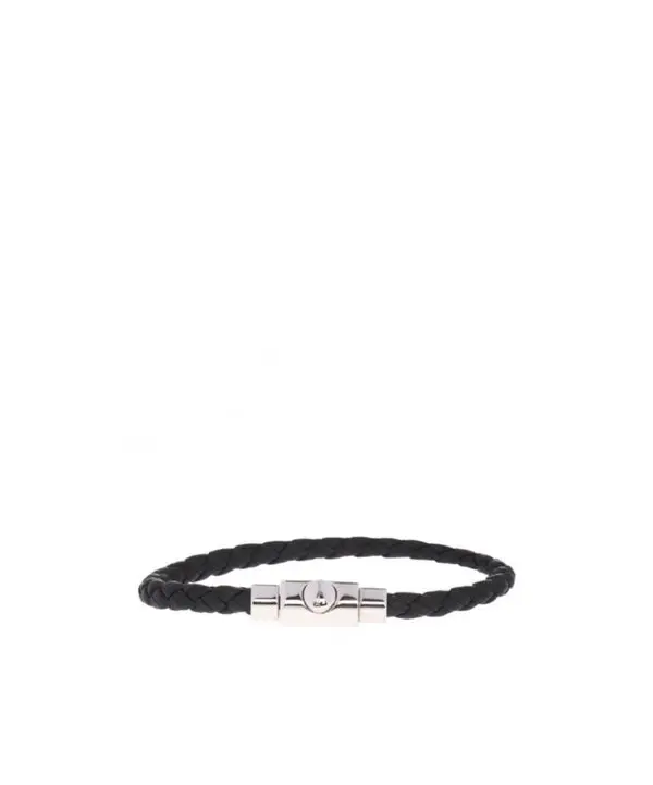 FERRAGAMO Braided Leather Bracelet With Silver Logo Detail - Black