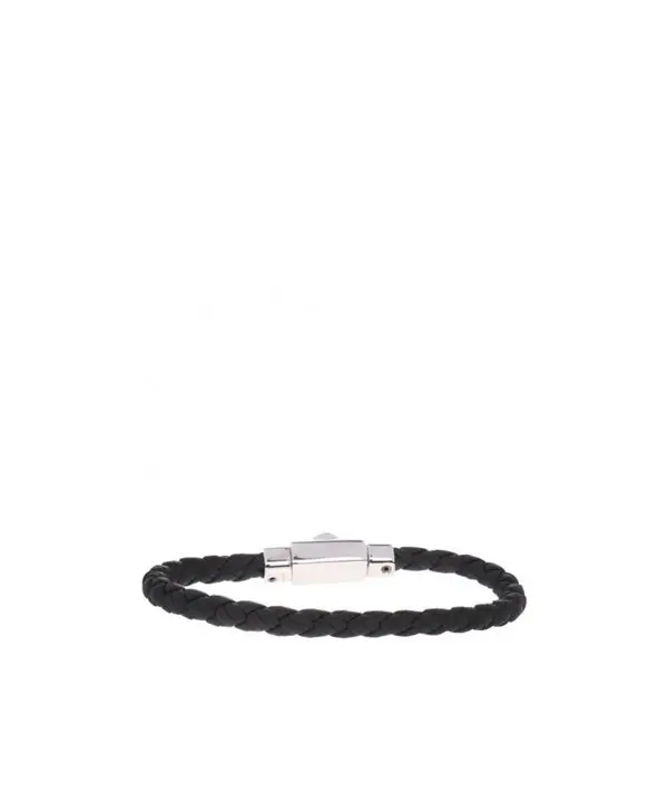 FERRAGAMO Braided Leather Bracelet With Silver Logo Detail - Black