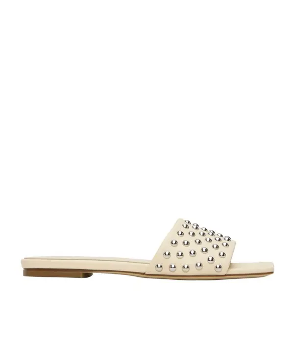 AeydĒ Anna Studded Leather Slippers - Beige