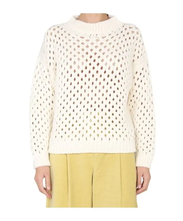 ALYSI Long Sleeved Knitted Jumper With Cut-out Detailing - Beige