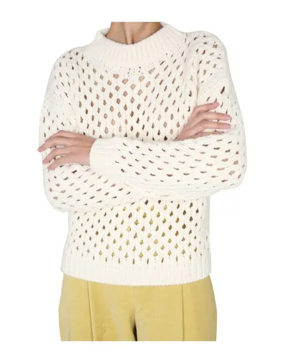 ALYSI Long Sleeved Knitted Jumper With Cut-out Detailing - Beige