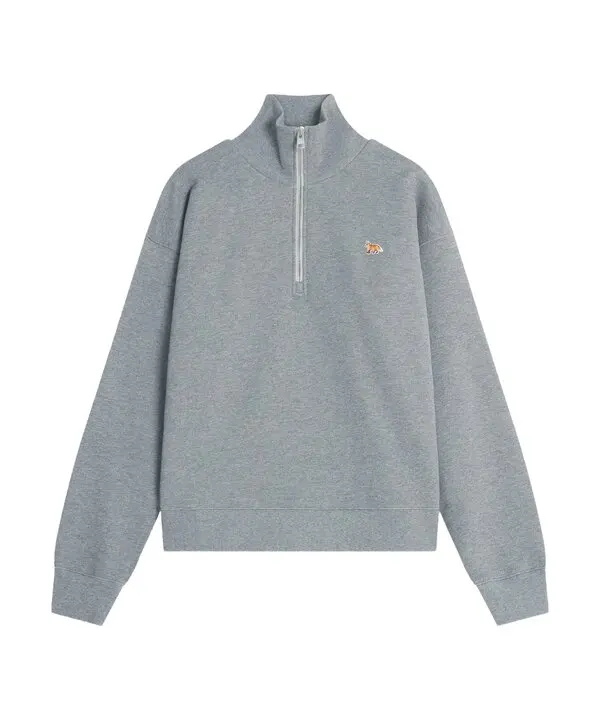 Maison Kitsuné Half-zip Sweatshirt With Fox Patch - Gray