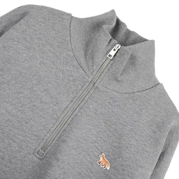 Maison Kitsuné Half-zip Sweatshirt With Fox Patch - Gray