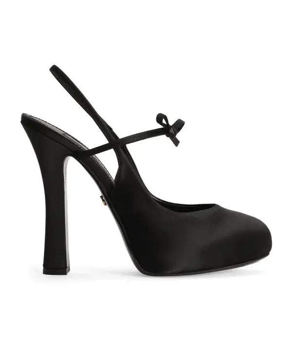 Dolce & Gabbana Bow Detailed Satin Platform Slingback Pumps