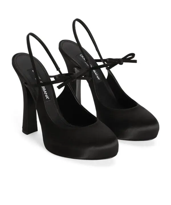 Dolce & Gabbana Bow Detailed Satin Platform Slingback Pumps