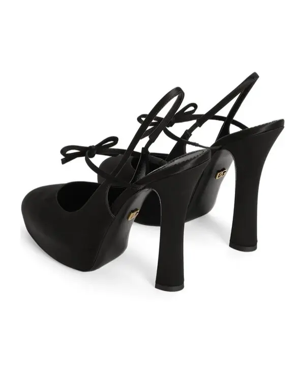 Dolce & Gabbana Bow Detailed Satin Platform Slingback Pumps