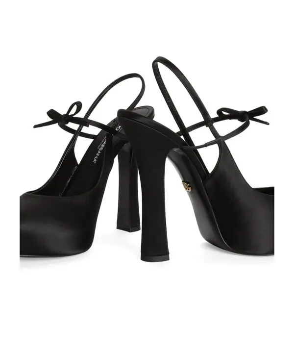 Dolce & Gabbana Bow Detailed Satin Platform Slingback Pumps