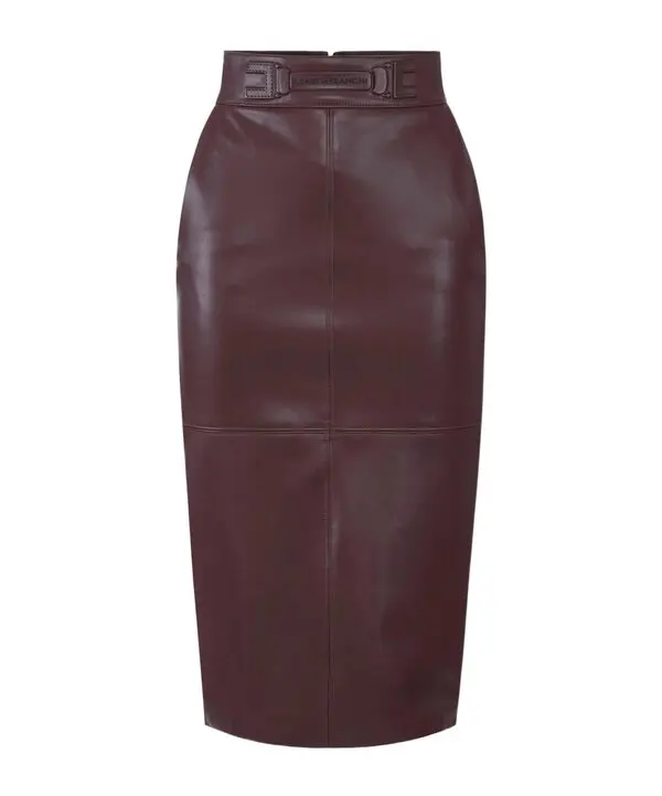 Elisabetta Franchi Logo Embossed Leather Midi Skirt