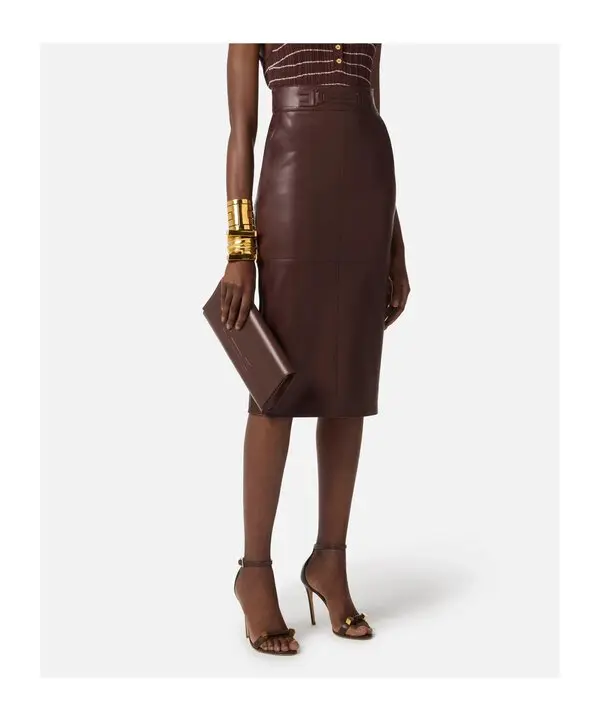 Elisabetta Franchi Logo Embossed Leather Midi Skirt