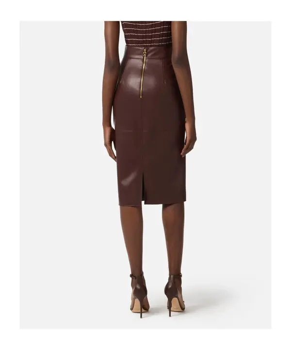 Elisabetta Franchi Logo Embossed Leather Midi Skirt