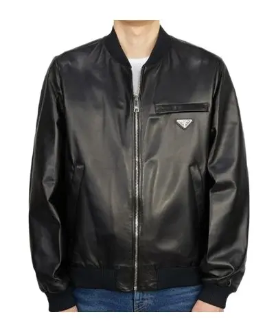 Prada Nappa Leather Bomber Jacket With Logo