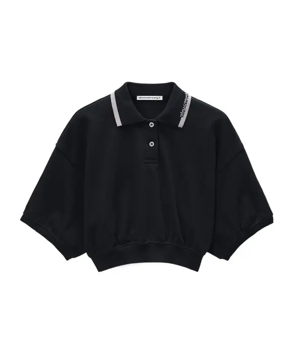 Alexander Wang Cropped Polo Shirt With Engineered Knit Collar - Black
