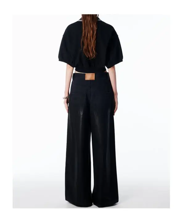 Alexander Wang Cropped Polo Shirt With Engineered Knit Collar - Black