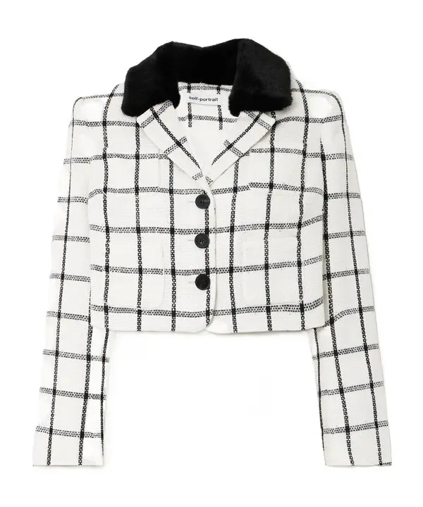 SELF-PORTRAIT Checked Long-sleeved Blazer - White
