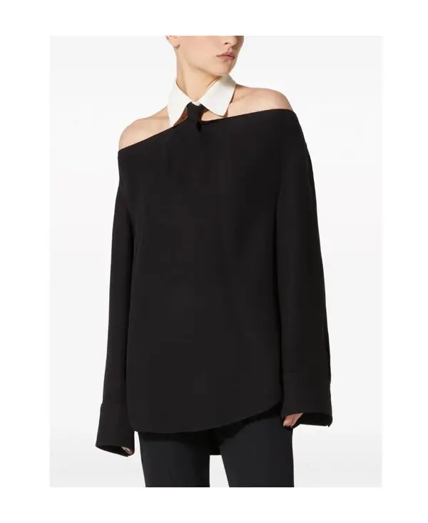 Valentino Garavani Long-sleeve Silk Blouse With Contrast Collar