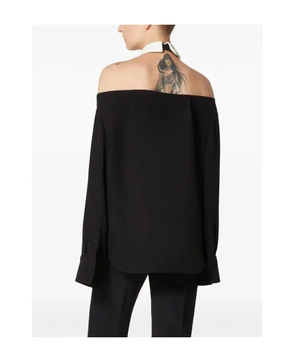 Valentino Garavani Long-sleeve Silk Blouse With Contrast Collar