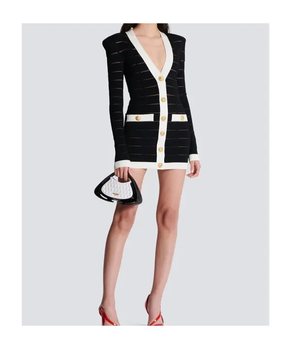 Balmain Button-embellished V-neck Knitted Mini Dress
