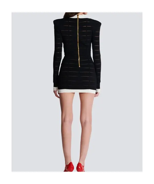 Balmain Button-embellished V-neck Knitted Mini Dress