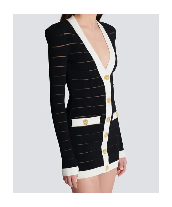 Balmain Button-embellished V-neck Knitted Mini Dress