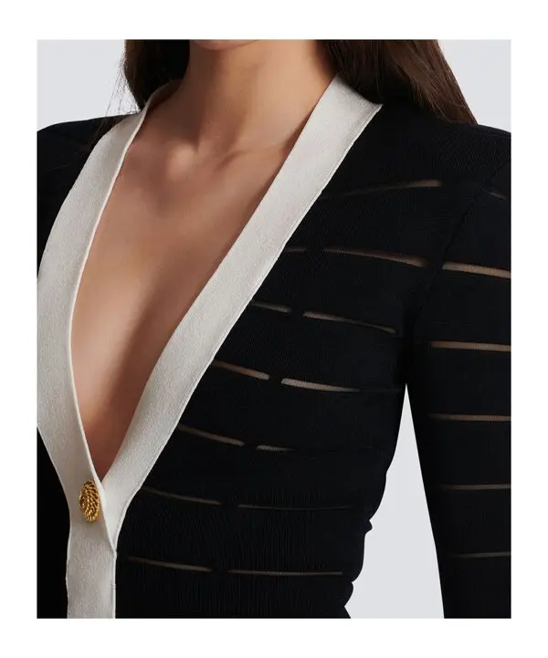 Balmain Button-embellished V-neck Knitted Mini Dress