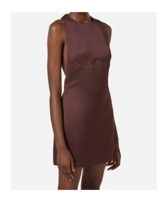 Elisabetta Franchi Duchess Satin Halter Neck Mini Dress With Logo Necklace