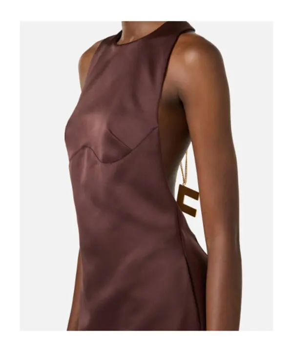 Elisabetta Franchi Duchess Satin Halter Neck Mini Dress With Logo Necklace