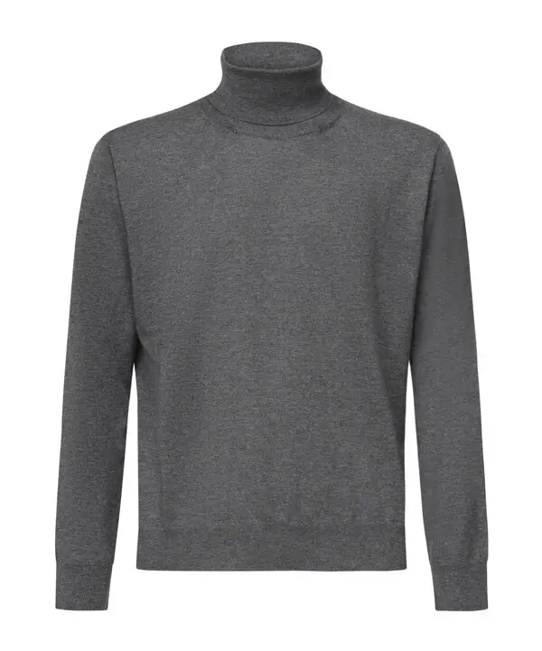 Eleventy Ribbed Cashmere Knitwear With High Collar And Lace Trim - Black