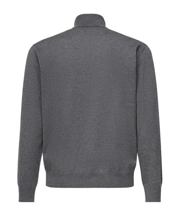 Eleventy Ribbed Cashmere Knitwear With High Collar And Lace Trim - Black