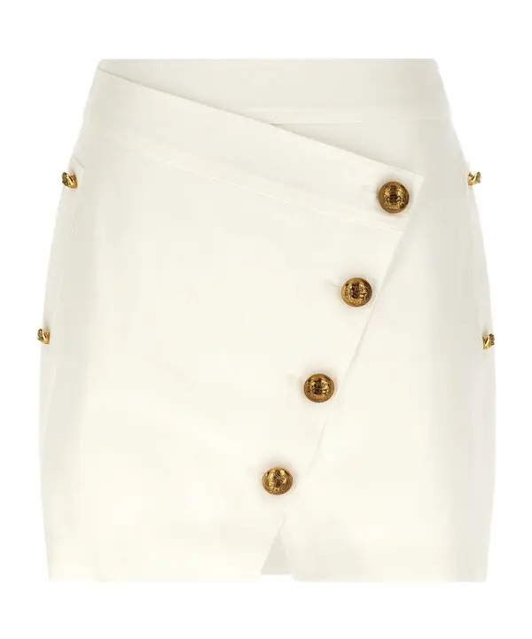 Elisabetta Franchi Gabardine Mini Skirt With Embellished Buttons - White