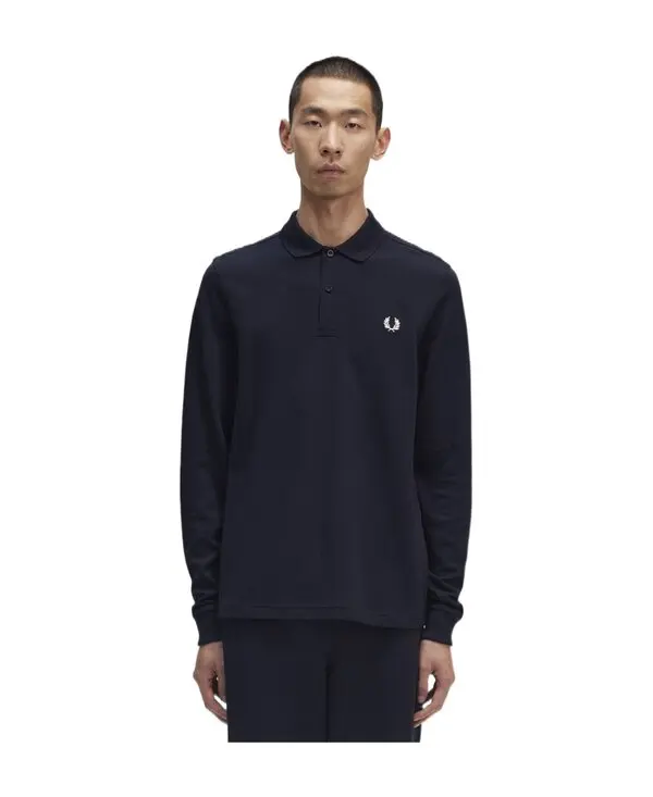 Fred Perry Long Sleeved Logo Embroidered Polo Shirt - Black