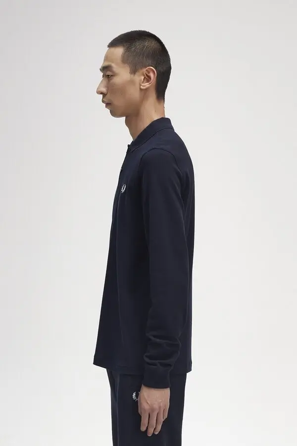 Fred Perry Long Sleeved Logo Embroidered Polo Shirt - Black