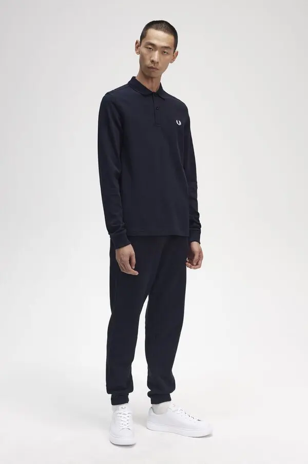 Fred Perry Long Sleeved Logo Embroidered Polo Shirt - Black