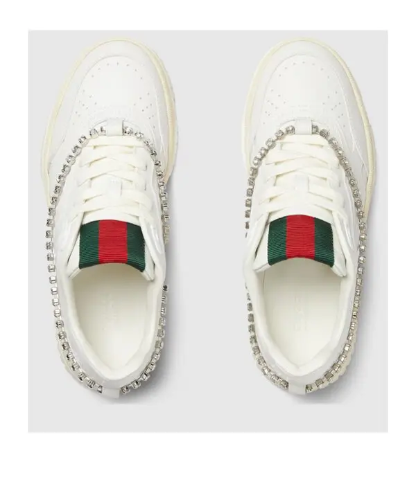 Gucci Re-web Low-top Sneakers With Crystal Chain Detail - White