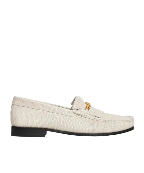 Celine Luco Loafer With Fringes In Lizard Stamped Calfskin