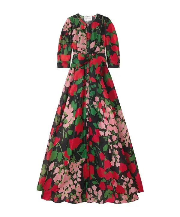 Carolina Herrera Floral Print Silk Gauze Maxi Dress