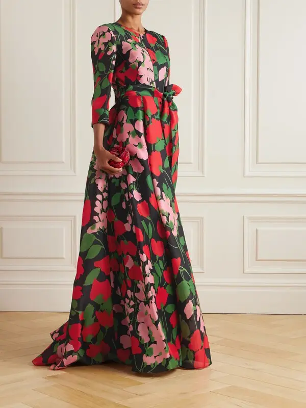 Carolina Herrera Floral Print Silk Gauze Maxi Dress